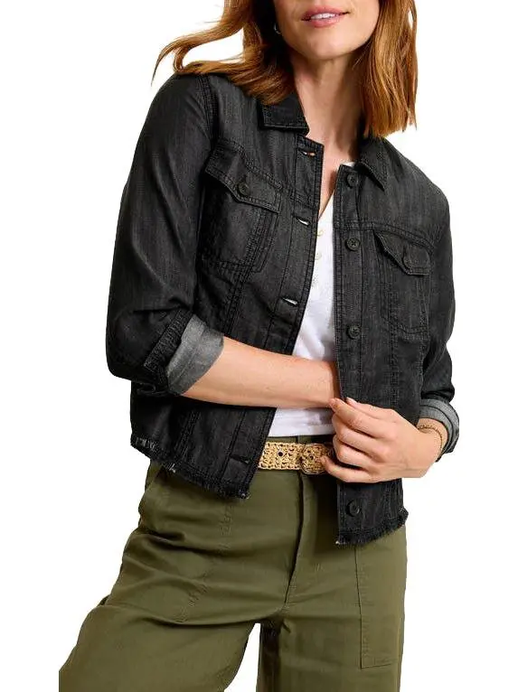 Tommy Bahama Fray Hem Chambray Crop Jacket - Black Wash