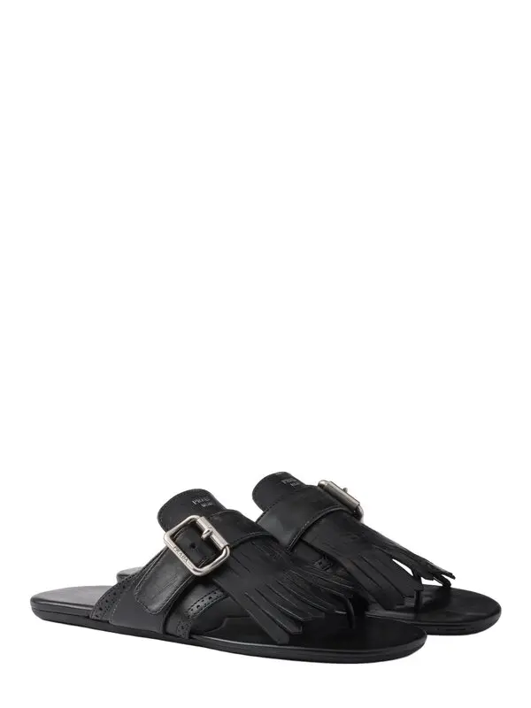Prada Shuffle Leather Thong Sandals - Black