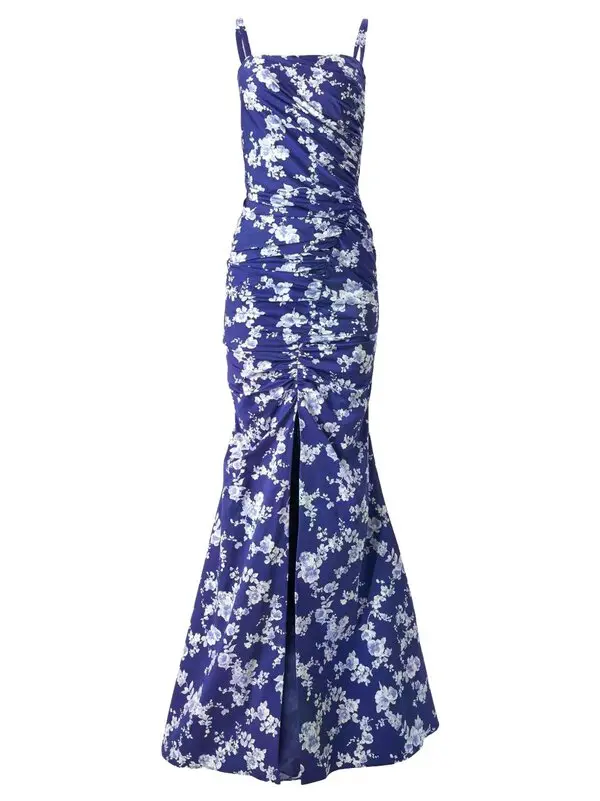 Carolina Herrera Floral-print Gathered Gown - Blue