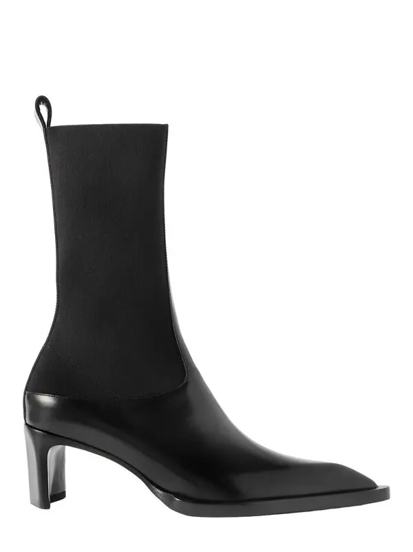 JIL SANDER Stretch-knit And Leather Ankle Boots - Black