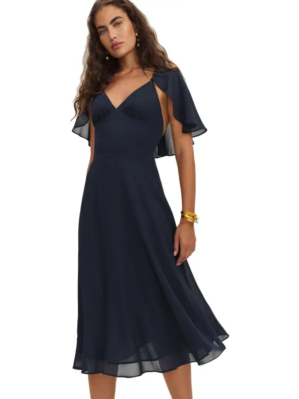 REFORMATION Pia Midi Dress - Navy