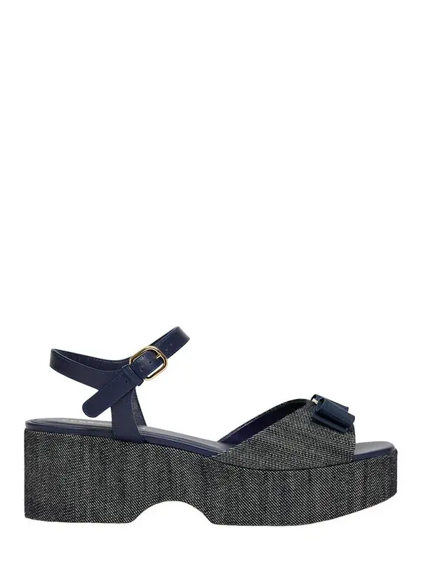 FERRAGAMO Selna Bow Platform Sandals - Denim