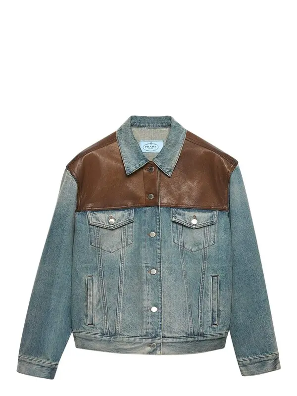 Prada Denim And Leather Jacket - Bleu