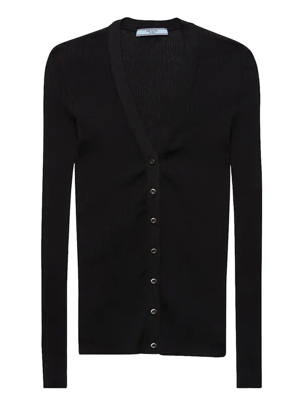 Prada Cotton Rib V-neck Cardigan - Nero
