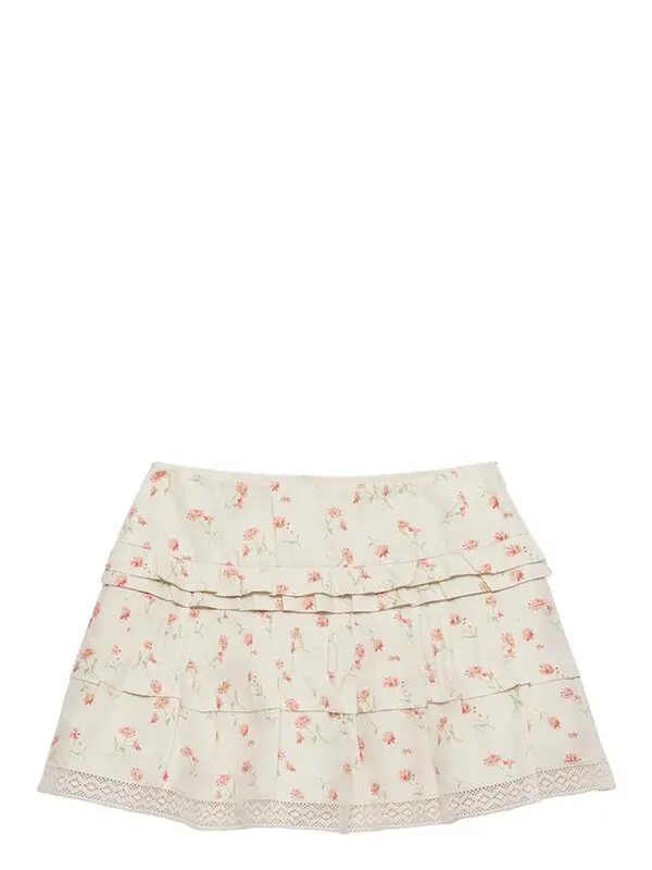 Prada Floral Print Tiered Ruffle Mini Skirt - Naturale