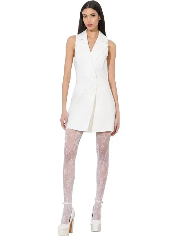 Alice + Olivia Meritt Linen Tuxedo Dress - White