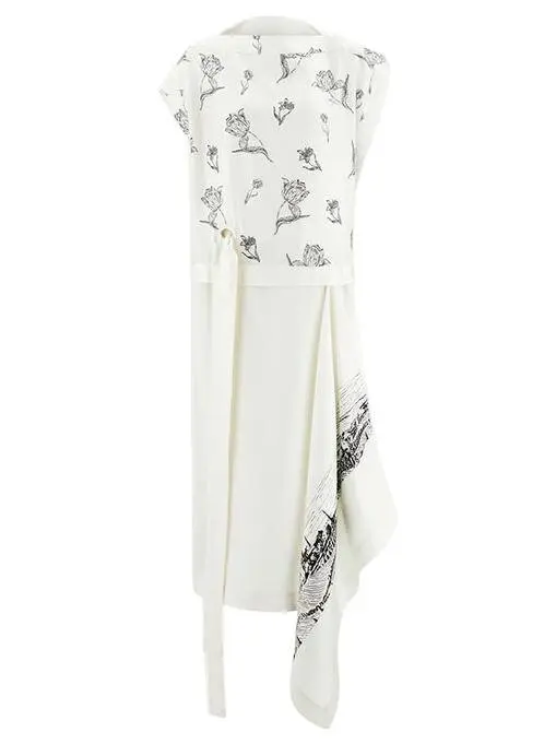 FERRAGAMO Printed Organic Silk Dress - Black / White