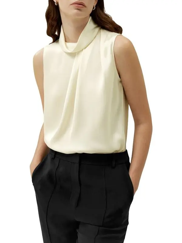 Lilysilk Asymmetrical Sleeveless Cowl Neck Top - Lily White