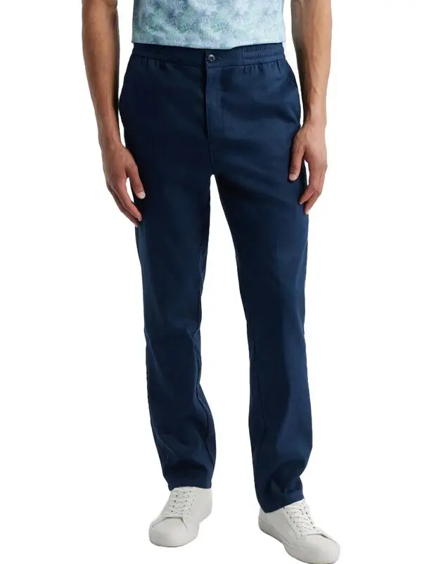 Bugatchi Stretch Linen & Cotton Drawstring Pants - Navy