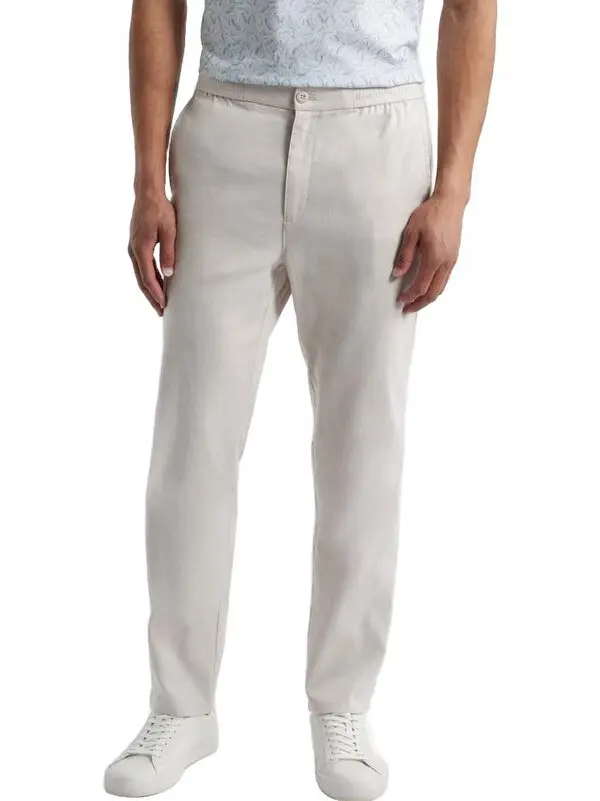 Bugatchi Stretch Linen & Cotton Drawstring Pants - Stone
