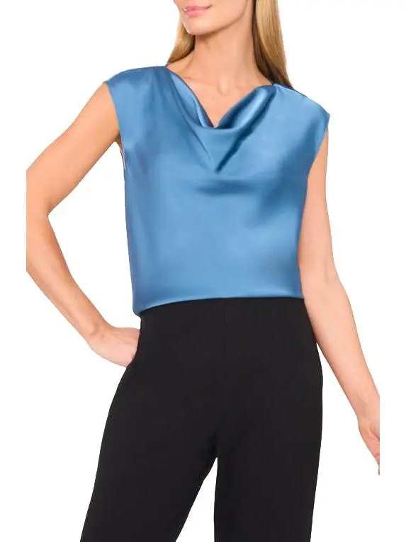 Halogen Cowl Neck Sleeveless Top - Aegean Blue
