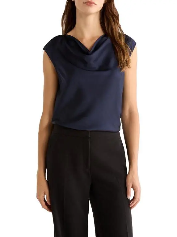 Halogen Cowl Neck Sleeveless Top - Baritone Blue