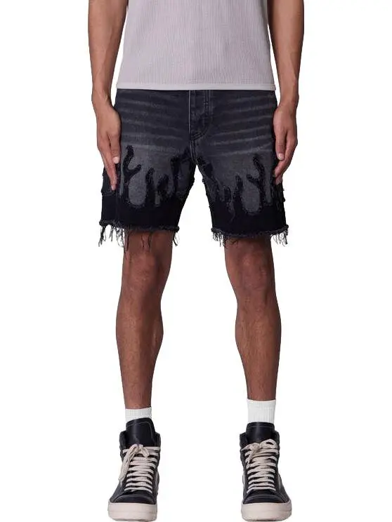Mnml Flame Denim Shorts - Washed Black