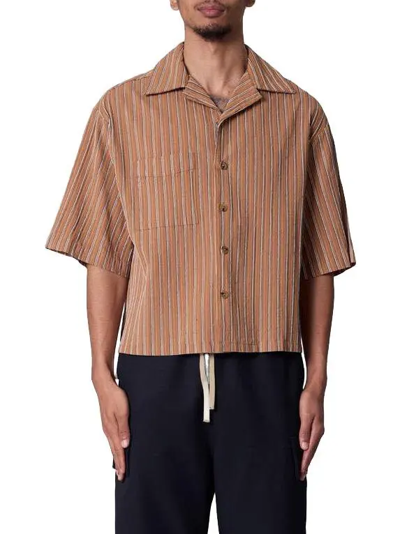 Mnml Stripe Crop Camp Shirt - Brown