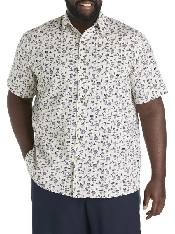 OAK HILL BY DXL Big & Tall Tropical Drink Sport Shirt - Sea Salt