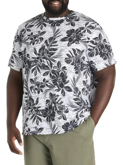 HARBOR BAY BY DXL Big & Tall Moisture-wicking Tropical Print T-shirt - Black Multi