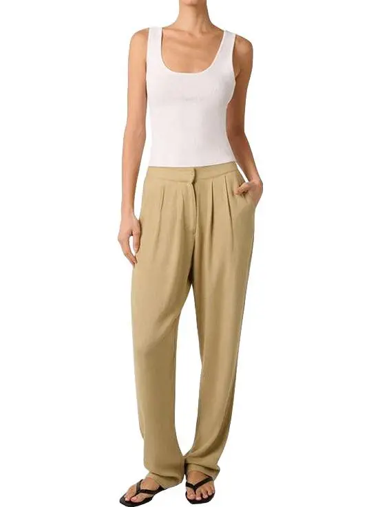 WeWoreWhat Linen Blend Pleated Trousers - Oat