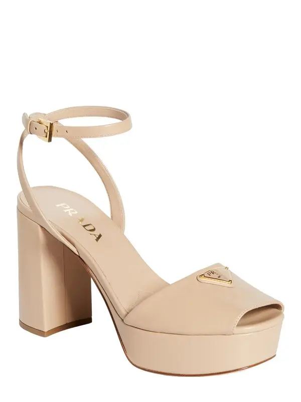 Prada Logo Platform Sandal - Sabbia
