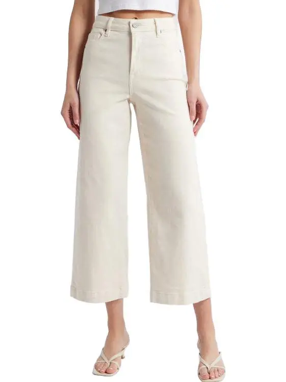 HIDDEN JEANS High-waist Cropped Wide-leg Jeans - Cream