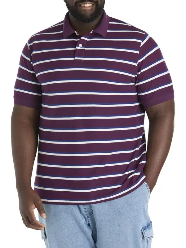 HARBOR BAY BY DXL Big & Tall Medium Stripe Polo Shirt - Potent Purple