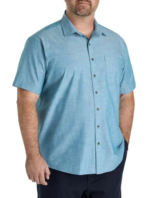 OAK HILL BY DXL Big & Tall Washed Cotton Sport Shirt - Deep Lagoon