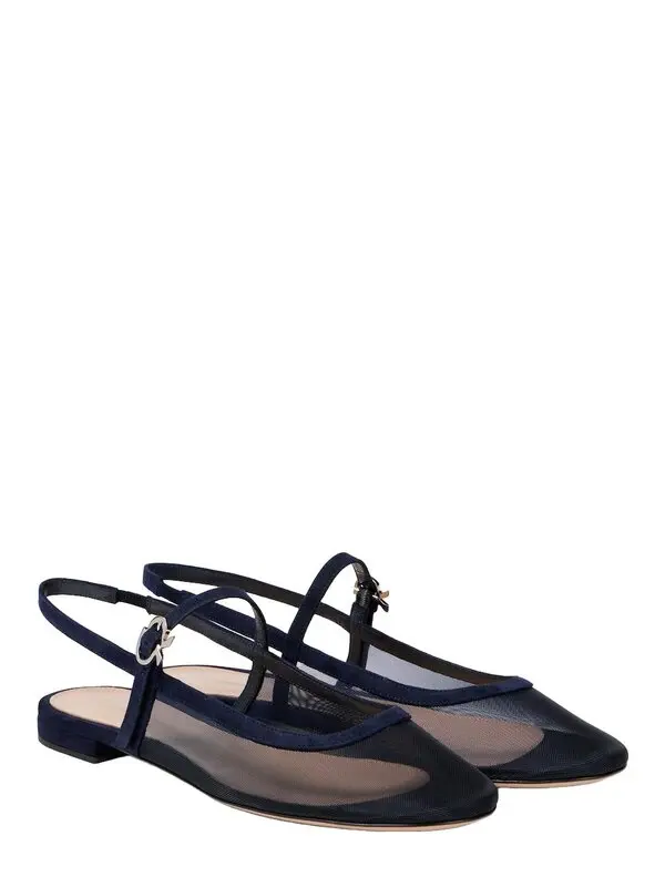 GIANVITO ROSSI Leather-trimmed Organza Ballet Flats - Blue