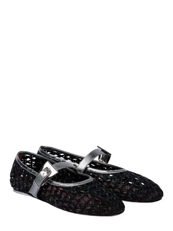 Paris Texas Sveva Buckle-detail Raffia Ballet Flats - Black