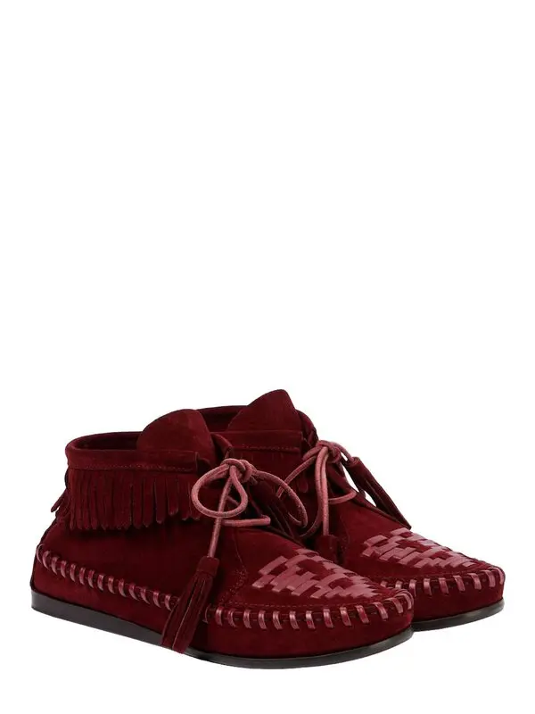 Isabel Marant Felsa Fringed Suede Loafers - Burgundy