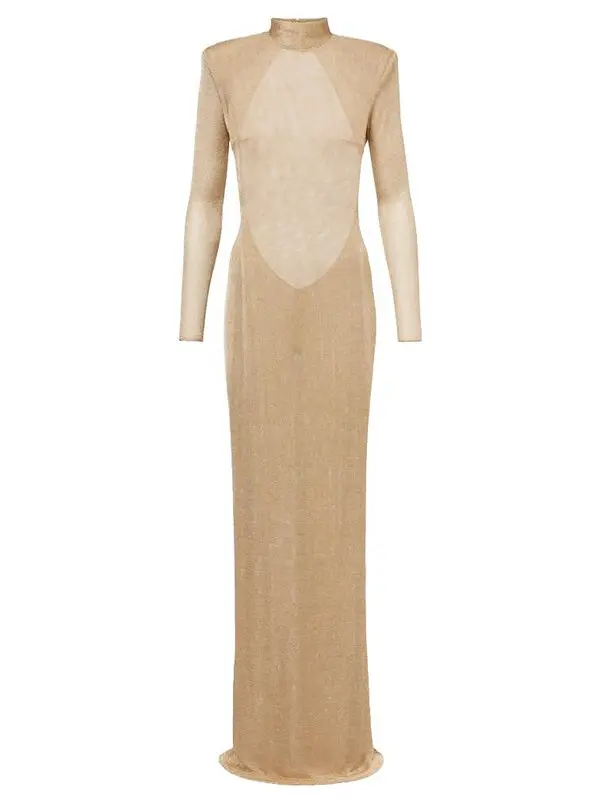 THE NEW ARRIVALS ILKYAZ OZEL Donyale Knitted Lamé Gown - Gold