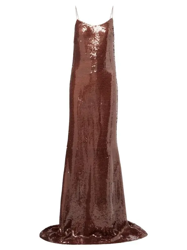 THE NEW ARRIVALS ILKYAZ OZEL Sequined Gown - Brown
