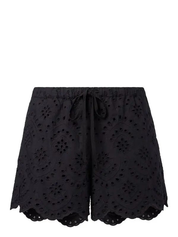 Poupette St Barth Cruse Broderie Anglaise Cotton Shorts - Black