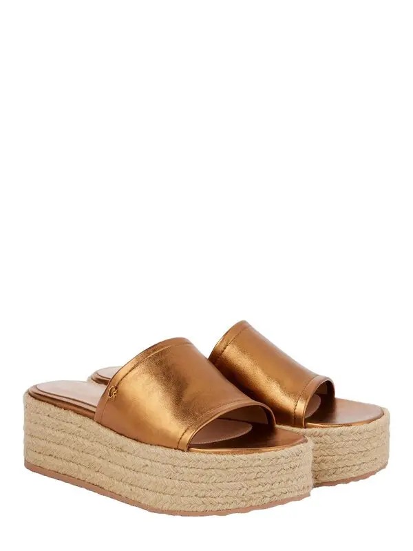 GIANVITO ROSSI Metallic Leather Espadrille Slides - Brown