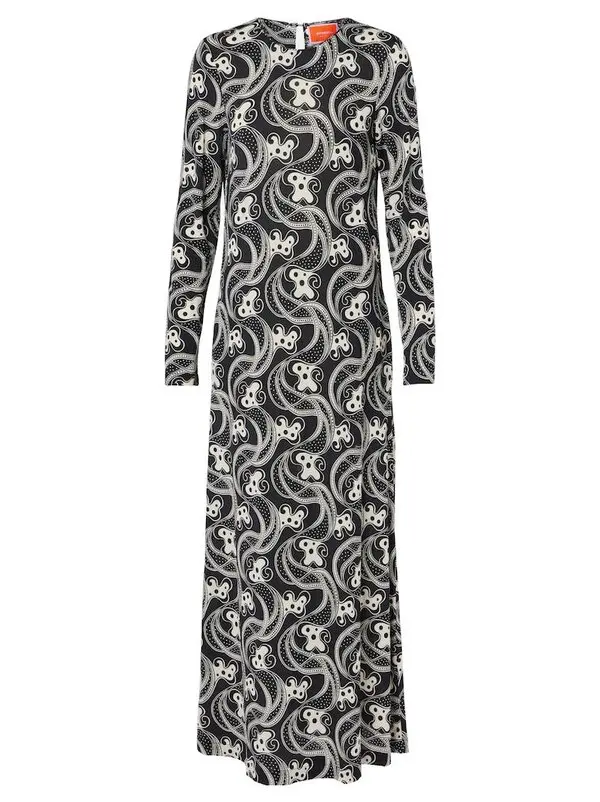 La DoubleJ Swing" Printed Jersey Midi Dress - Black