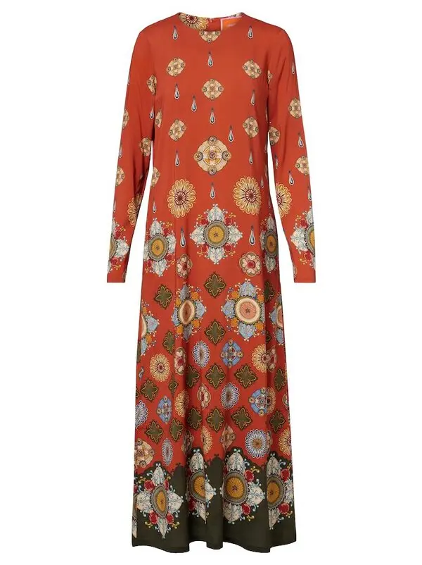 La DoubleJ Swing Printed Jersey Midi Dress - Orange