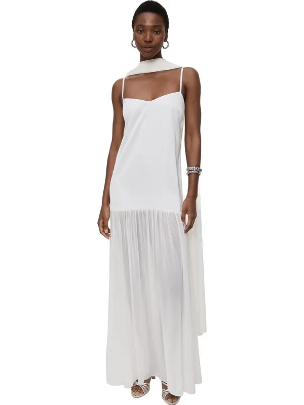 Show Me Your Mumu Dalia Maxi Dress With Scarf - Ivory Luxe Satin