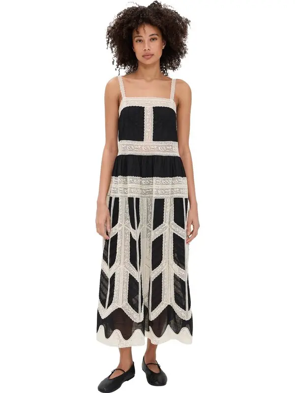 Zimmermann Rhiannon Lace Slip Midi Dress - Black/cream