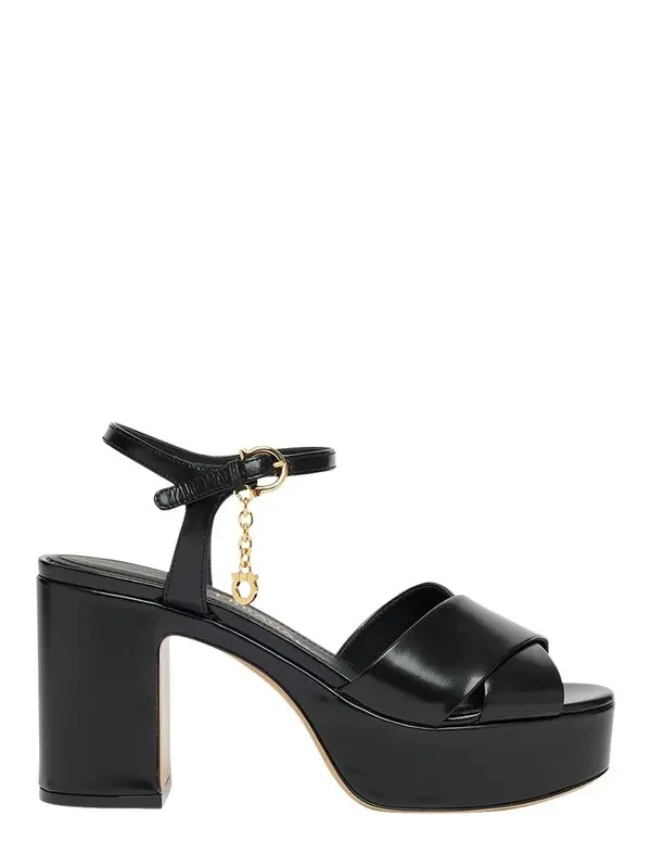 FERRAGAMO Savia Crisscross Gancini Charm Platform Sandals - Nero