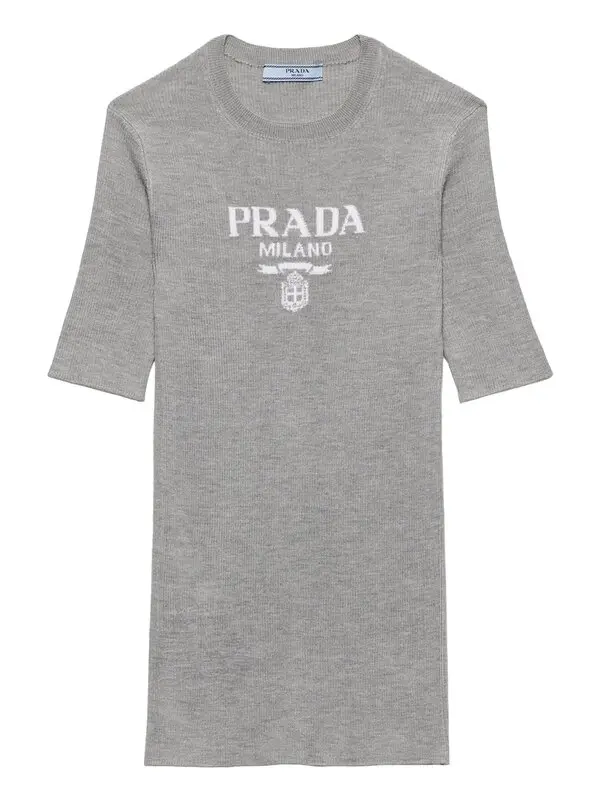Prada Silk Logo Longline T-shirt - Grey