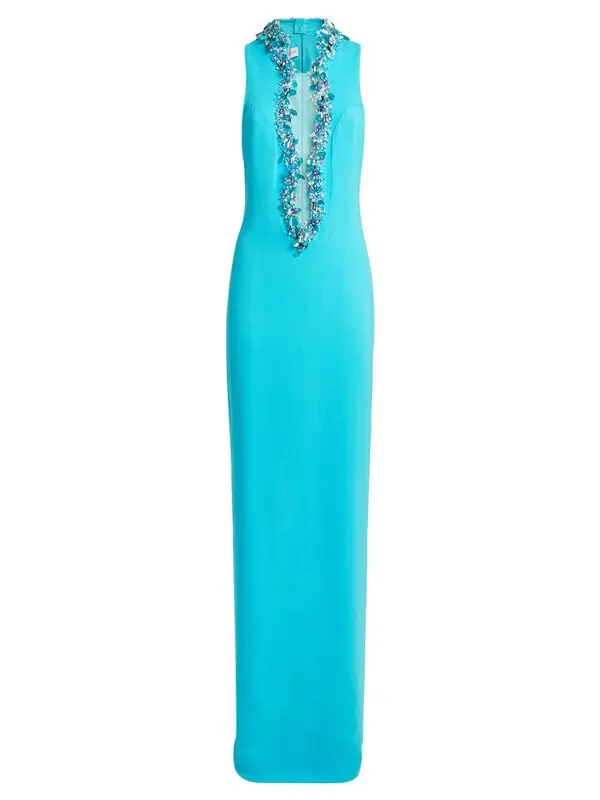 CELIA KRITHARIOTI Crepe Embroidered-crystal Gown - Blue