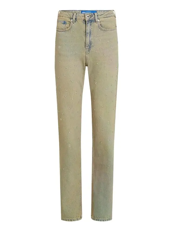 Karl Lagerfeld Beaded Straight Leg Jeans - Neutrals
