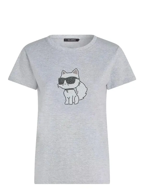 Karl Lagerfeld Ikon Choupette Rhinestone T-shirt - Grey