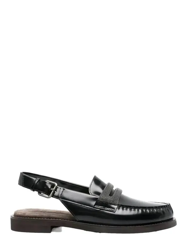 Brunello Cucinelli Leather Slingback Loafers - Black
