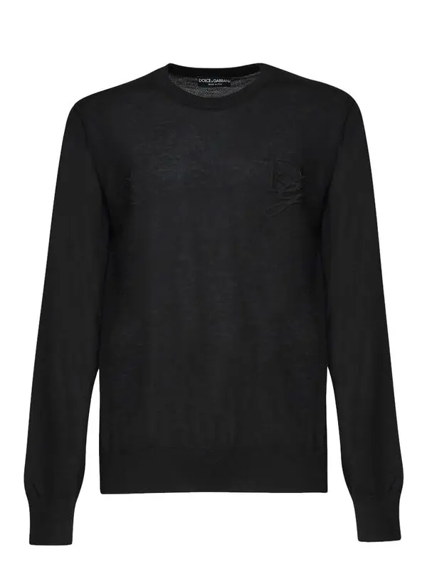 Dolce & Gabbana Logo Embroidery Cashmere Sweater - Black