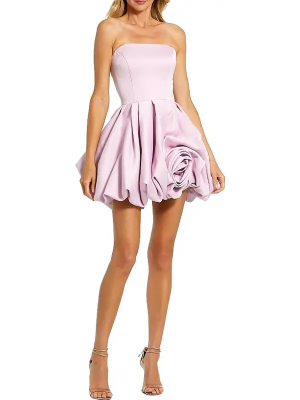 Mac Duggal Strapless Mini Dress With Rose Ruffle Detail - Lilac
