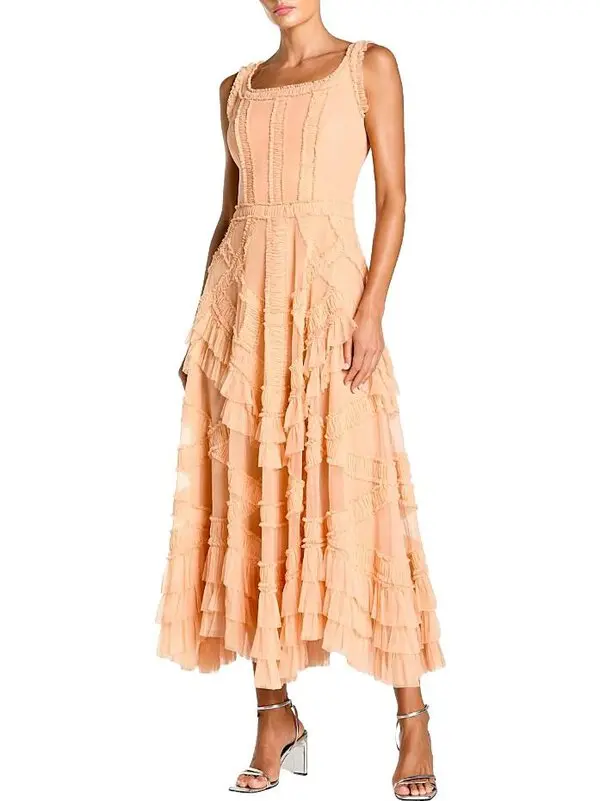 Mac Duggal Scoop Neck Sleeveless Midi Dress - Peach