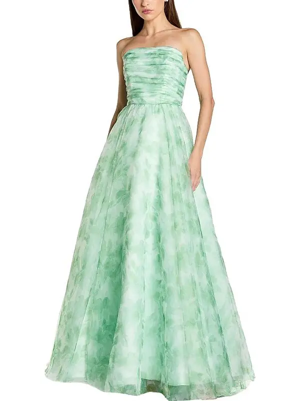 Mac Duggal Strapless Floral Chiffon Gown - Sage Multi