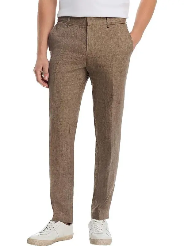 BOSS Genius Slim-fit Linen Trousers - Dark Brown