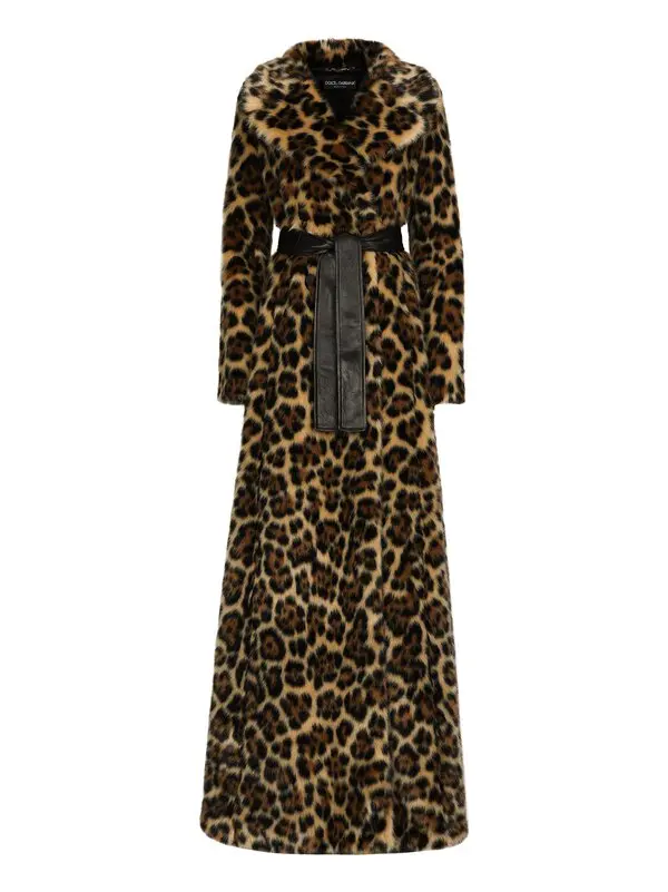 Dolce & Gabbana Long Leopard- Faux Fur Coat - Print