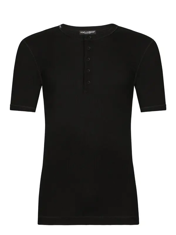 Dolce & Gabbana Fine-rib Cotton Granddad-neck T-shirt - Black