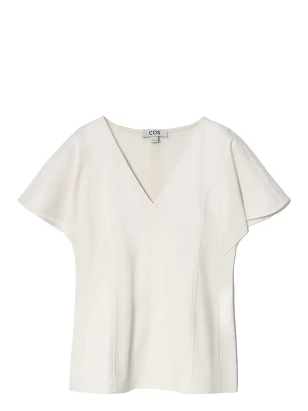 Cos Cotton-jersey Top With Petal Sleeves - White
